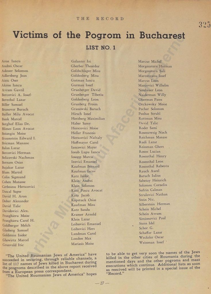 80 de ani de la rebeliunea legionară și Pogromul de la București ...